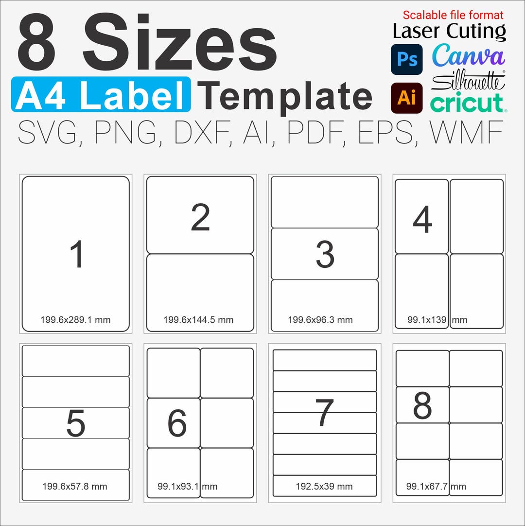 Editable A4 Label Templates Printable DIY Labels in Various Sizes for ...