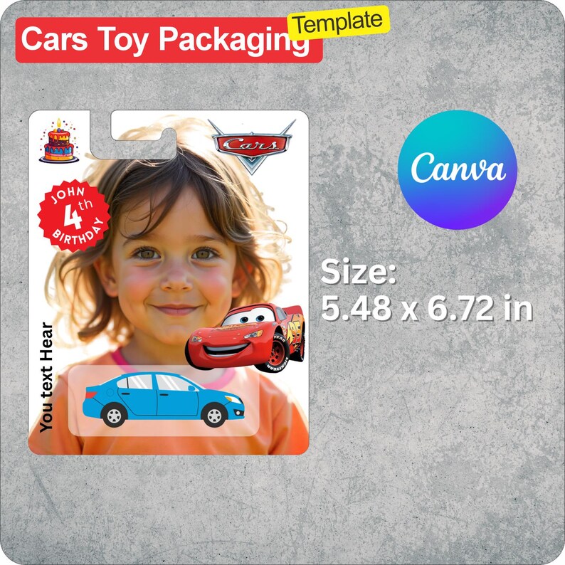 Pixar Cars Party Favor Box Template: Editable Toy Packaging (canva ...