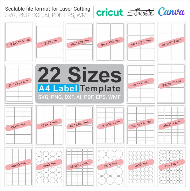 A4 Label Templates: Printable DIY Labels for Canva (digital Download ...