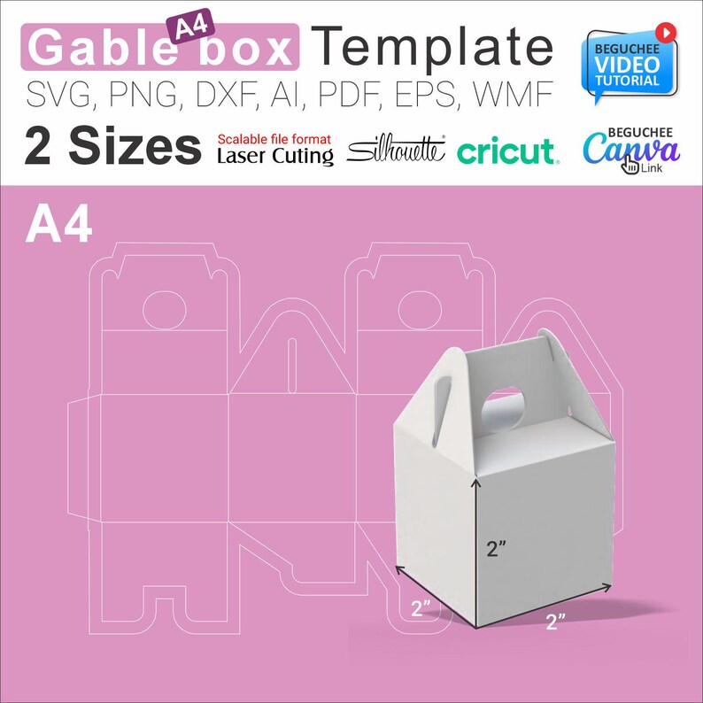 A4 Gable Box Template SVG Set: DIY Gift/cake Box (digital Download) - Etsy