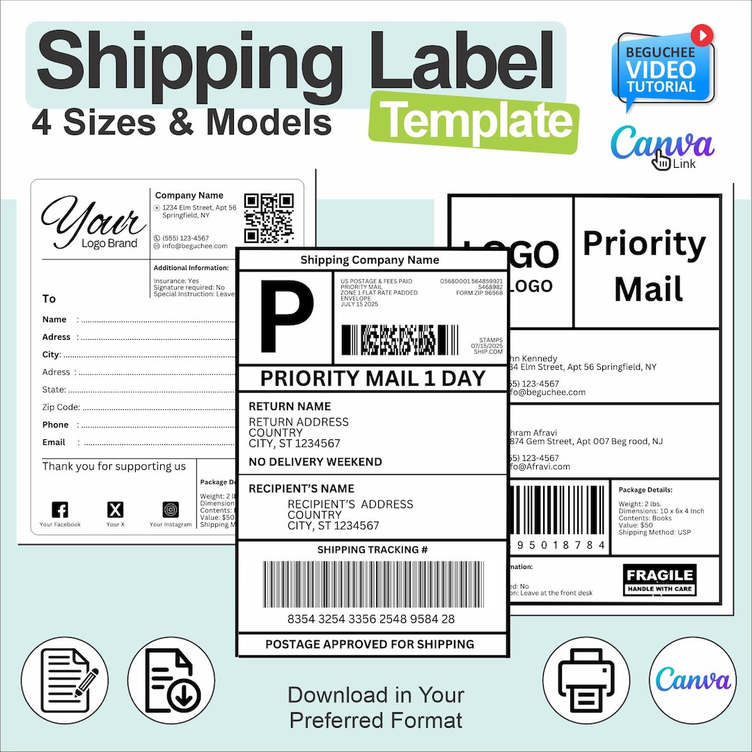 Editable Shipping Label Template – Personalized Mail Label, Custom Fake ...
