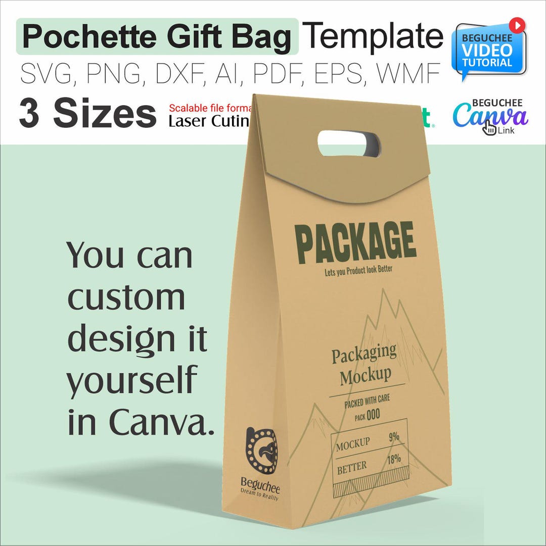 Pochette Gift Bag Template - Svg, Pdf, Dxf, AI, EPS, WMF - Laser Cut ...