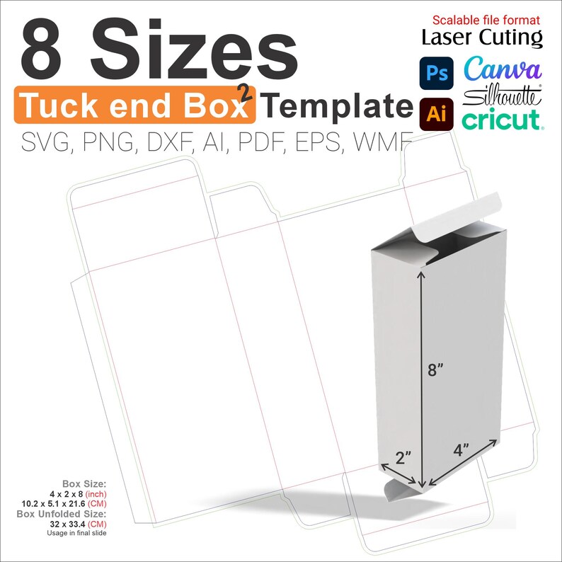 Tuck End Box Template: 8 Sizes, SVG PNG PDF (digital Download) - Etsy