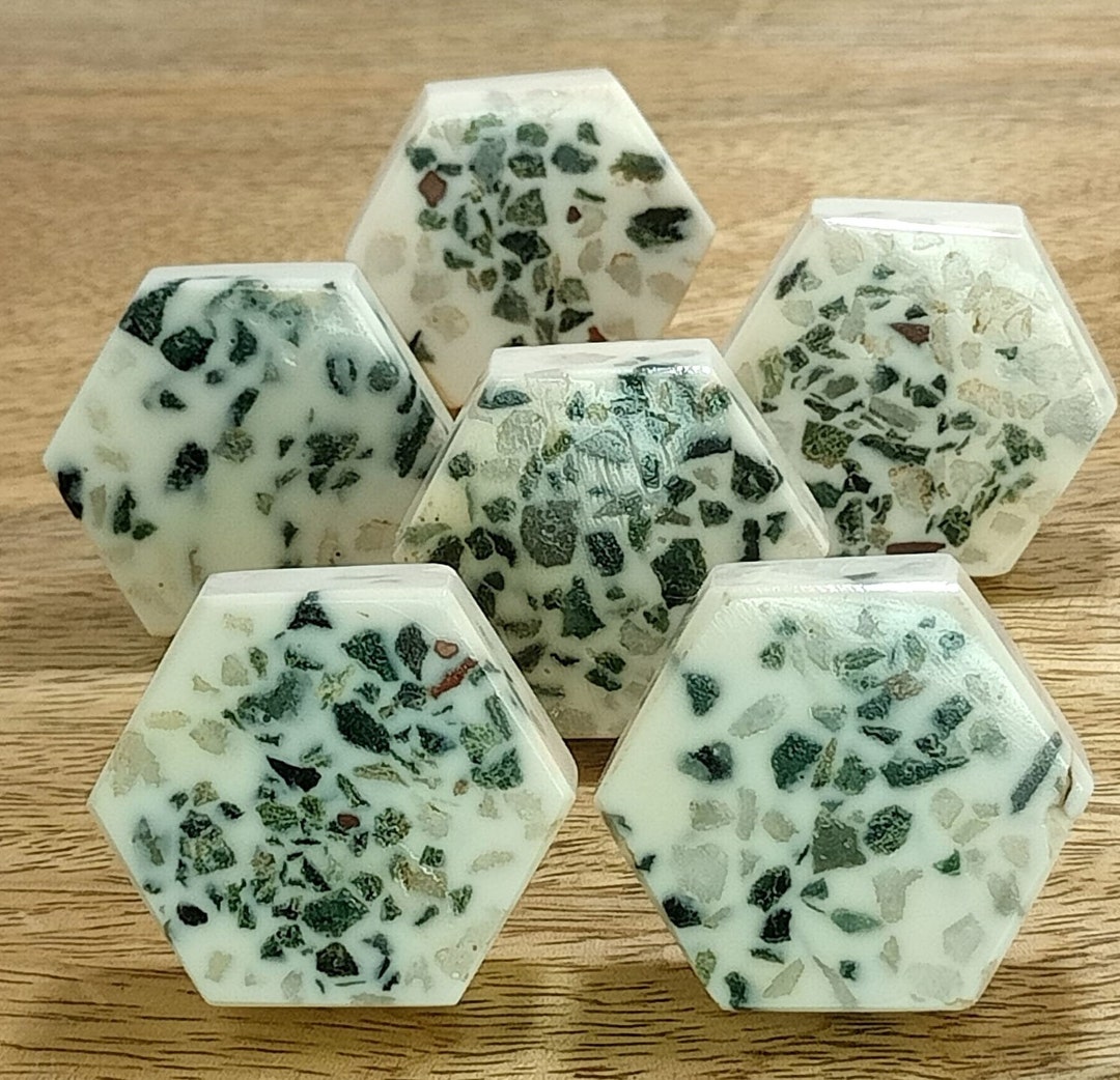 Set of 6 | Terrazzo Door Knob Hexagon | Stone Drawer Pull | Handle | Drawer Knob | Furniture ...