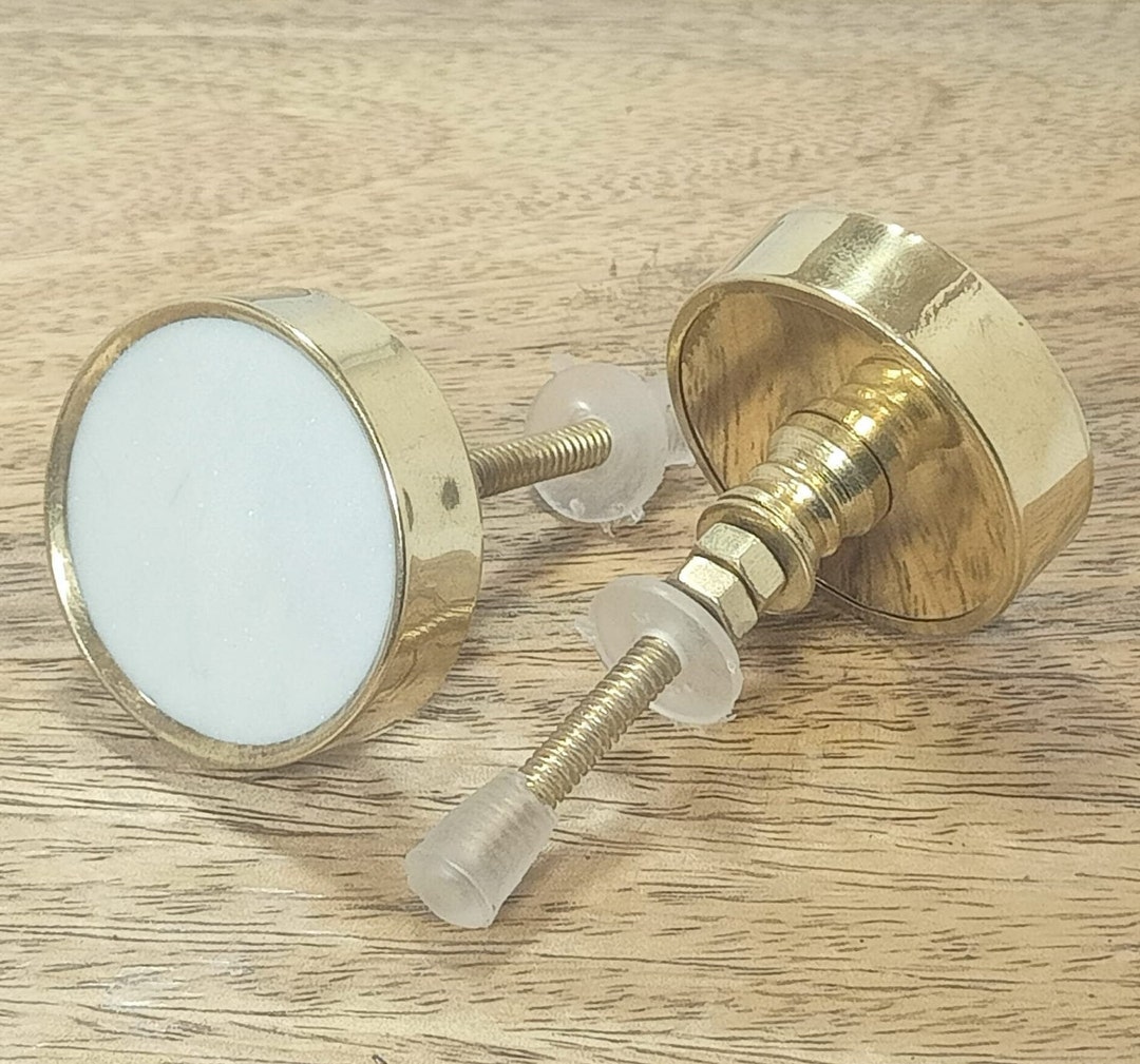 White Marble Drawer Knob Gold Border Knob White & Gold Marble Cabinet ...