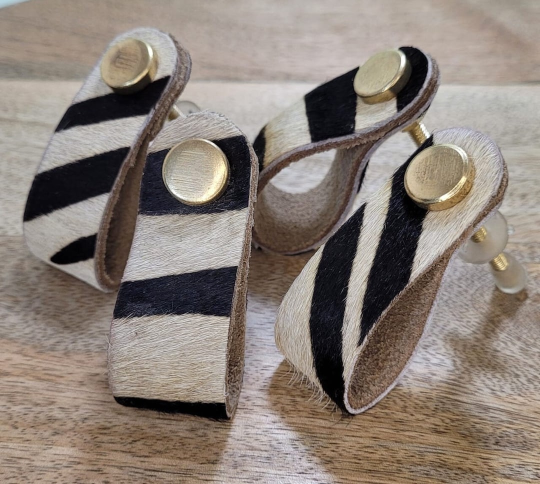 Zebra Print Lather Drawer Pull, Door Handle, Natural Leather Loop Pull ...
