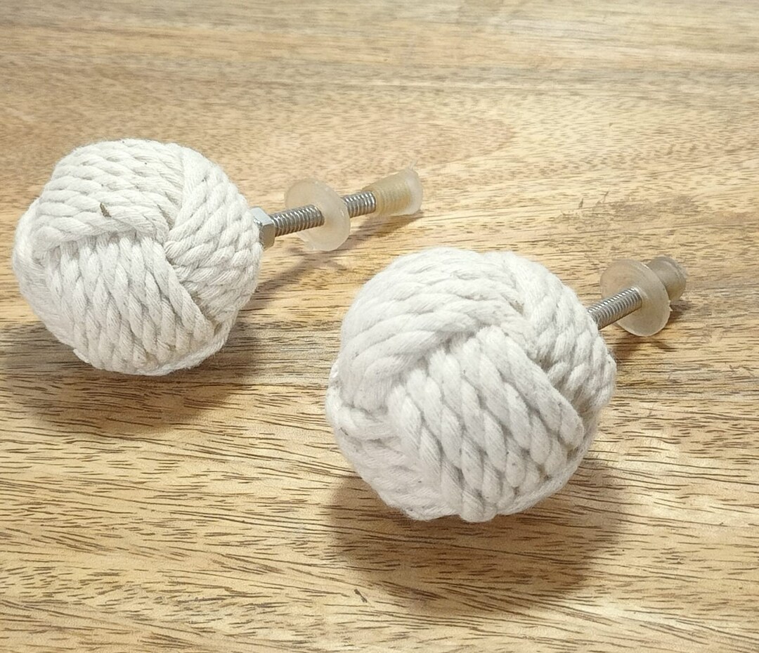 White Cotton Rope Door Knobs, Rope Knot Drawer Knobs, Push Handle Knobs ...
