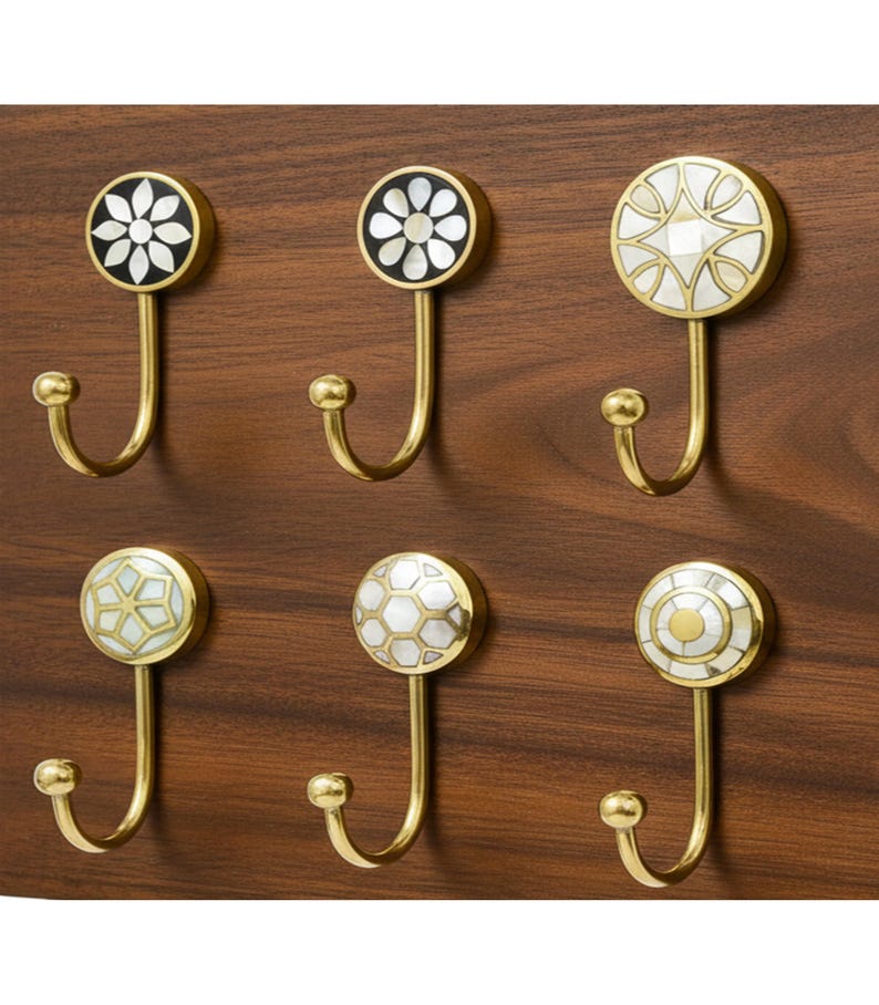 Handmade Brass Coat Hook: Mother of Pearl Inlay Wall Hanger - Etsy