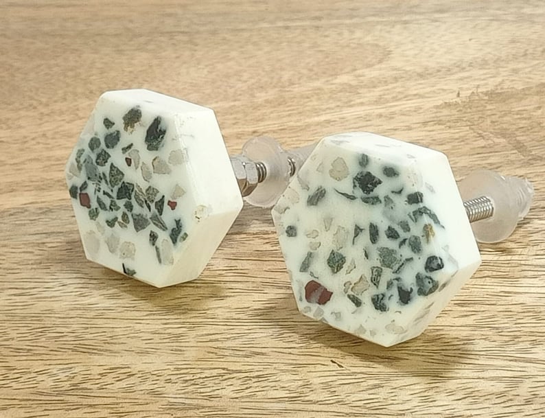 Set of 4 Terrazzo Door Knob Hexagon Stone Drawer Pull - Etsy