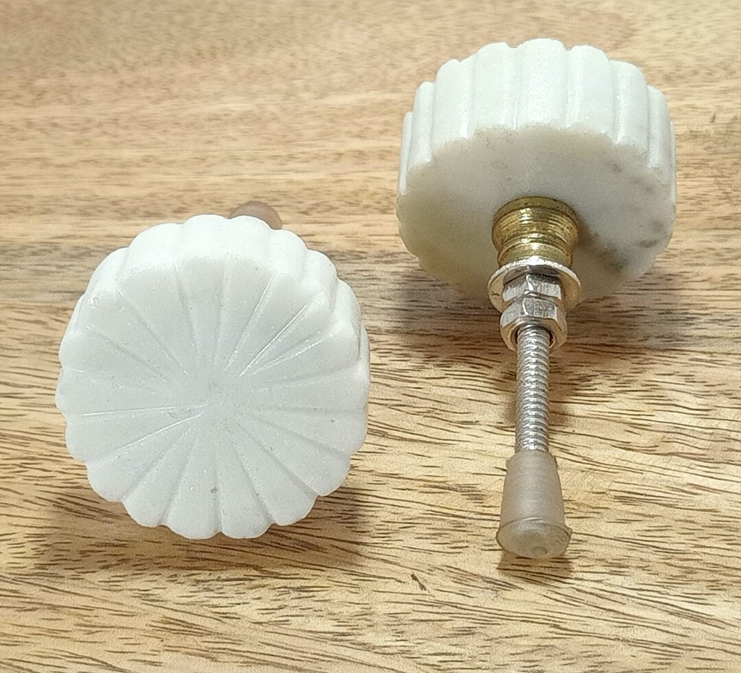 White Stone Brass Knob: Minimalist Furniture, Cabinet Pull Handle - Etsy