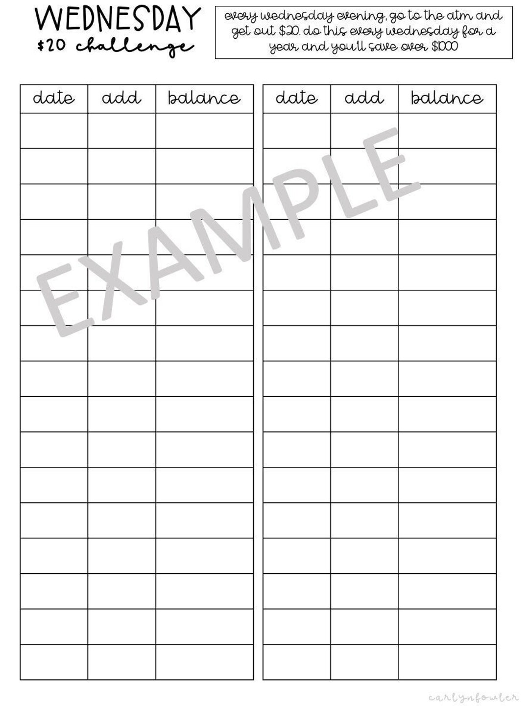 Midweek Savings Challenge Tracker - Etsy