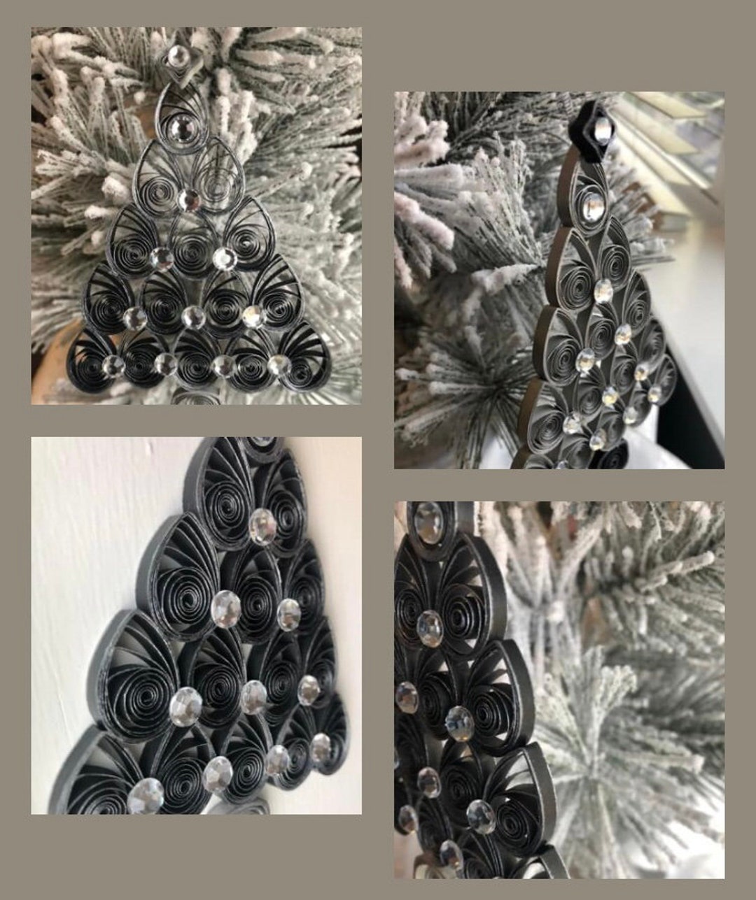 Handmade Quilled Miniature Christmas Tree Holiday Ornament | Black ...