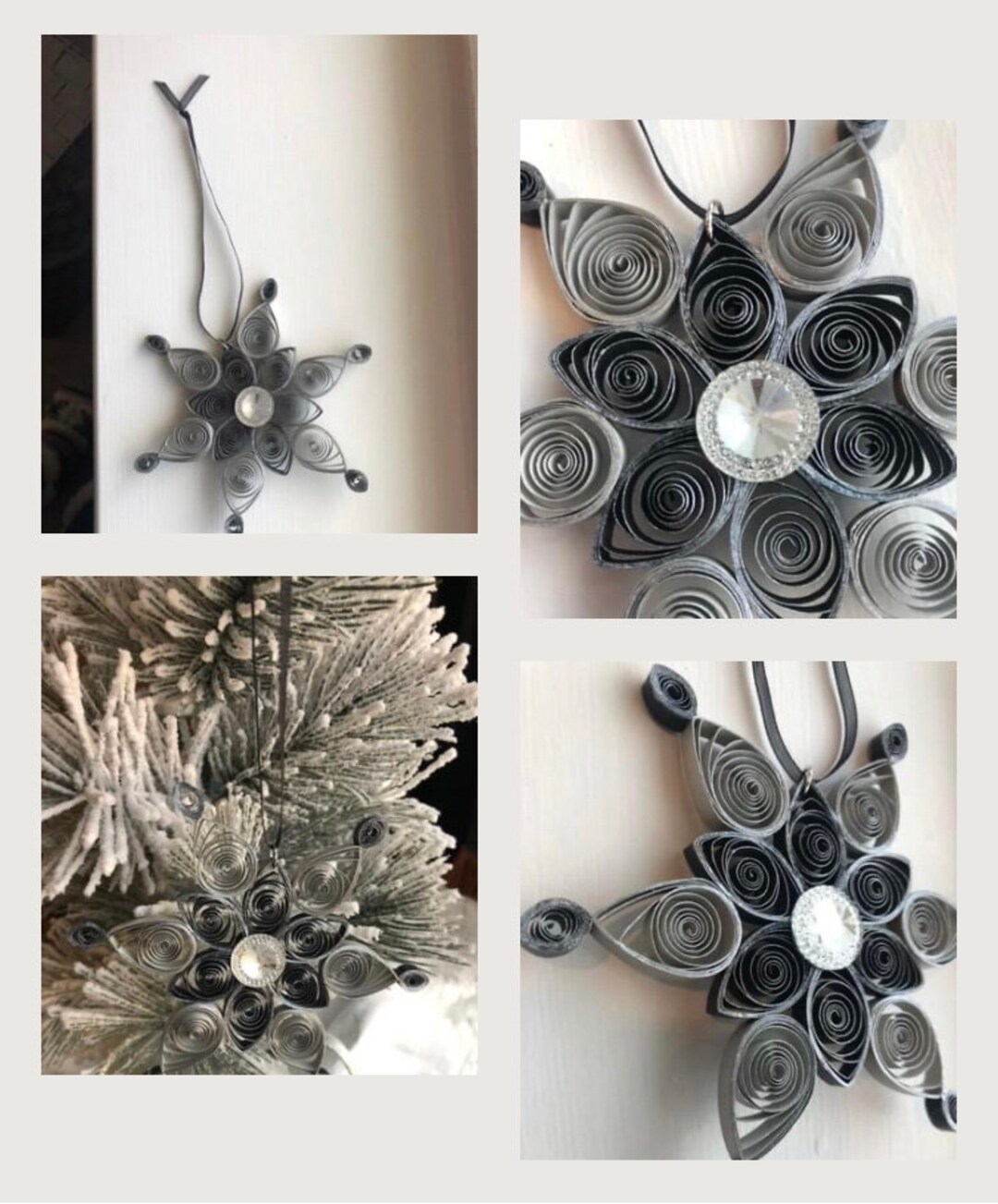 Unique Quilled Black Silver Gray Winter Snowflake Christmas Ornament ...