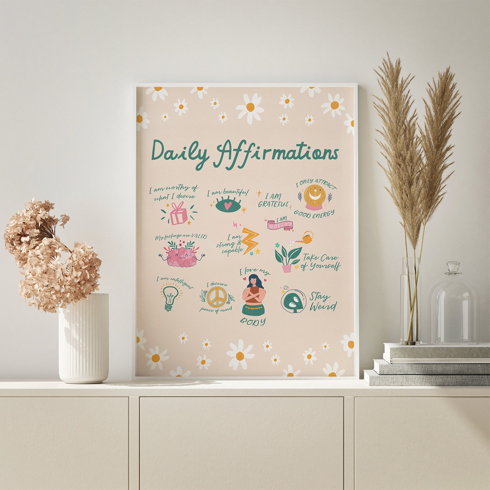 Daily Affirmations Printable Art Mantras Motivation - Etsy