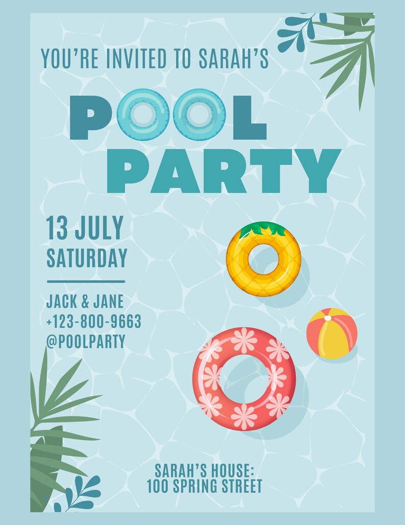 Pool Party Invitation (editable + Different Versions) - Etsy