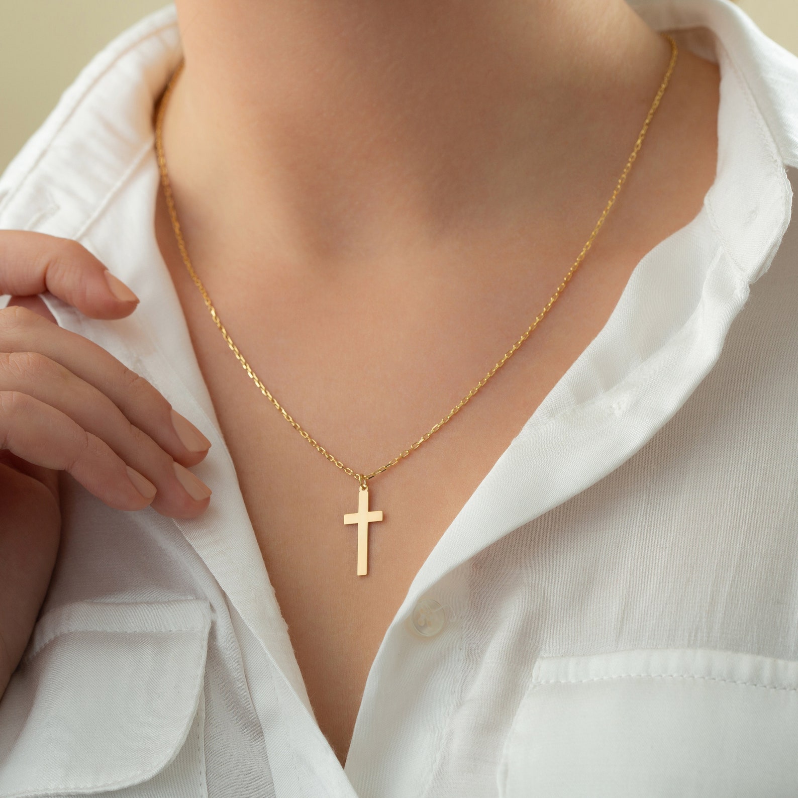 14k Solid Gold Cross Necklace Girl Women Cross Necklace - Etsy