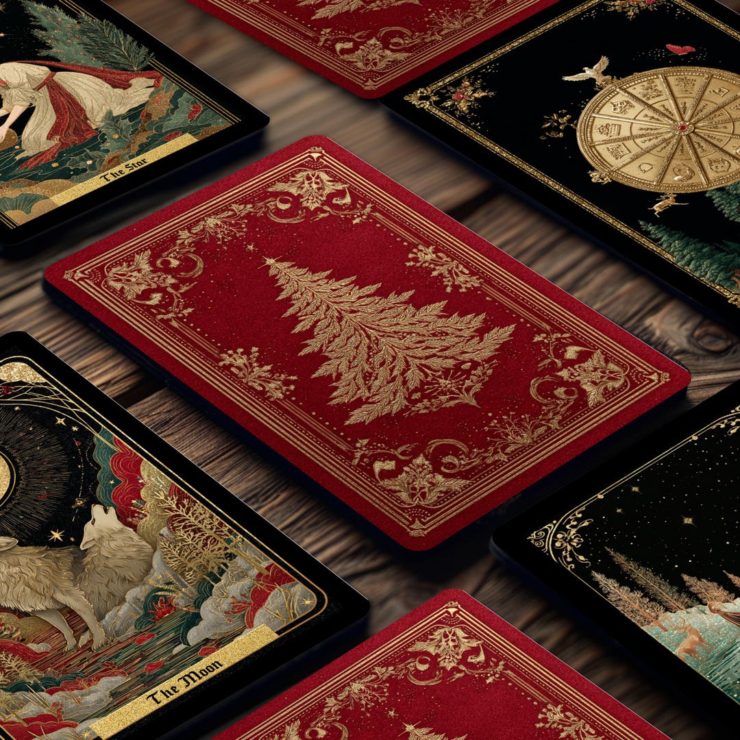 Royal Yule Tarot Deck, Vintage Red & Gold Christmas Cards - Etsy