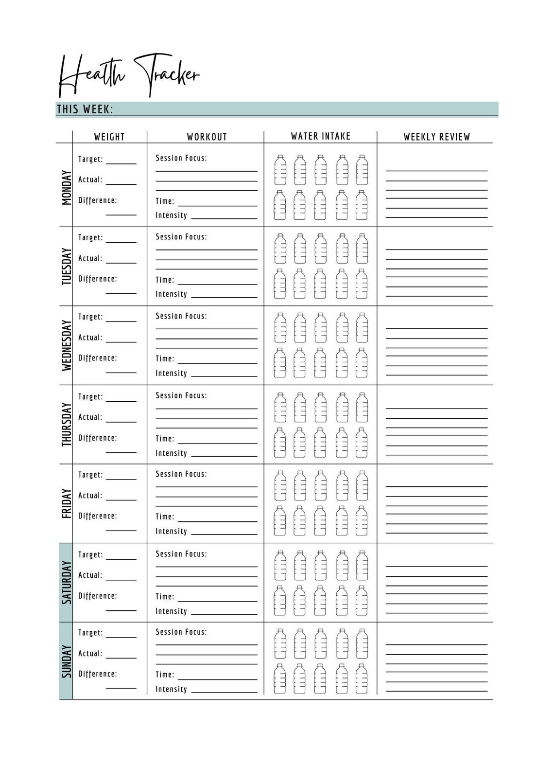 Printable Health Tracker/ Downloadable Health Tracker | Etsy