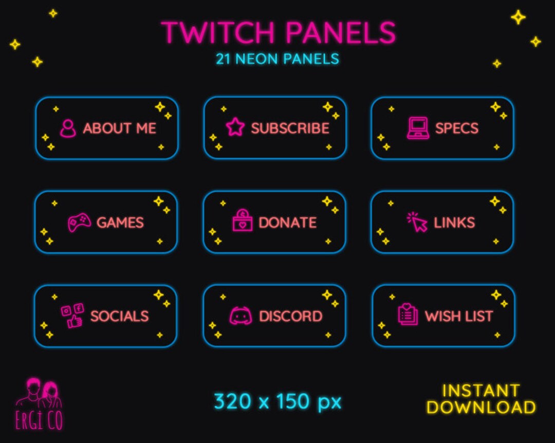 21 Neon Twitch Kick Panels – Streaming Profile Graphics (PNG) - Etsy