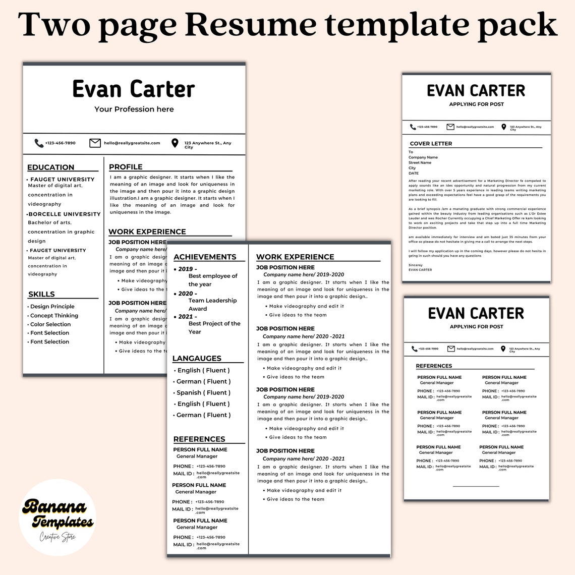 Resume Template Word Pages CV Template With Photo CV | Etsy