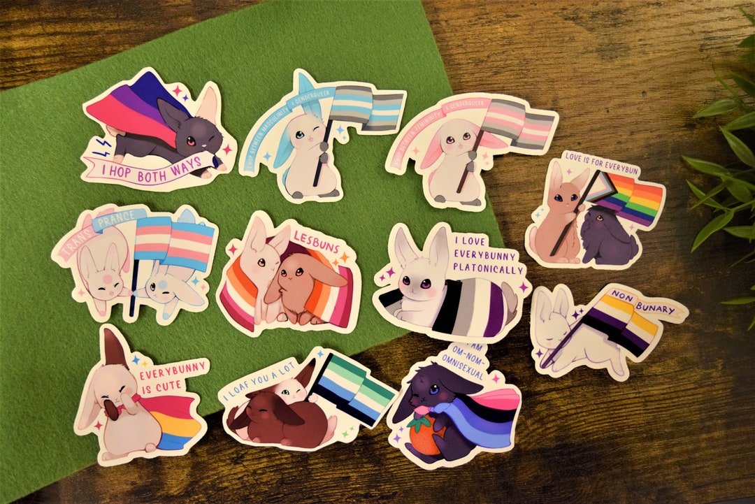 LGBTQ+ Pride Bunnies | Weatherproof Vinyl Stickers - Etsy