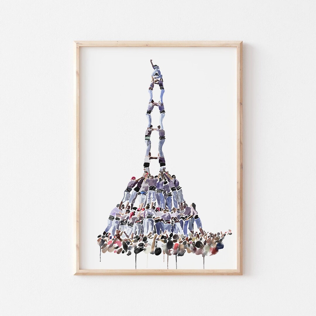 Catalan Castell Human Tower - Water Colour Artwork in Soft Pink - Art ...