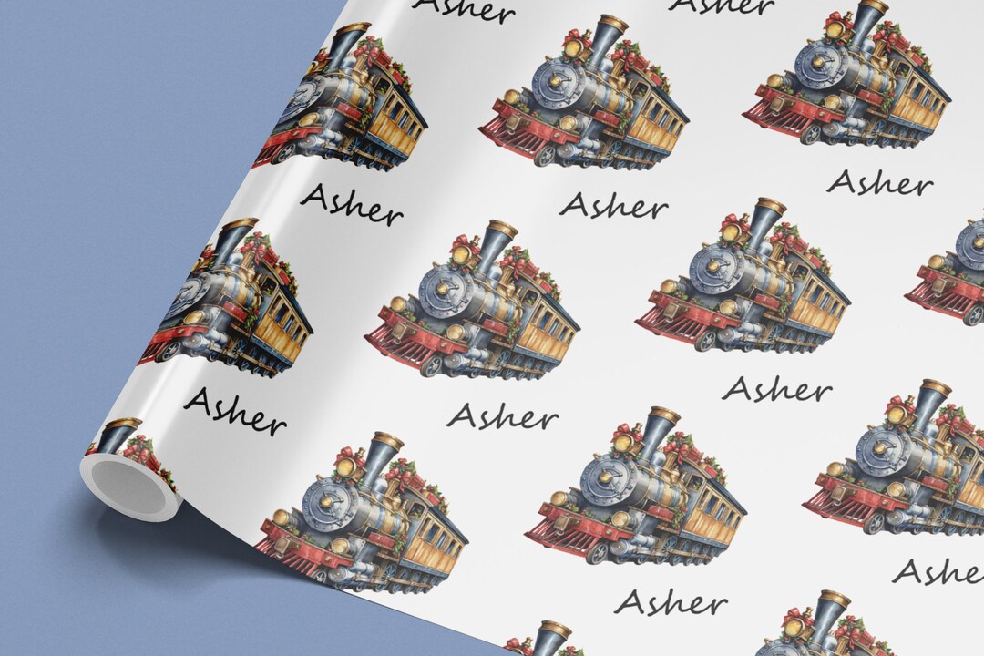 Christmas Train Wrapping Paper, Personalized Gift Wrap, Steam Train ...