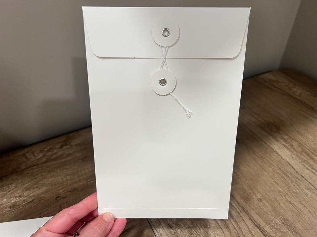 6 X 9 Button and String Envelope, White String Tie Envelope, White ...