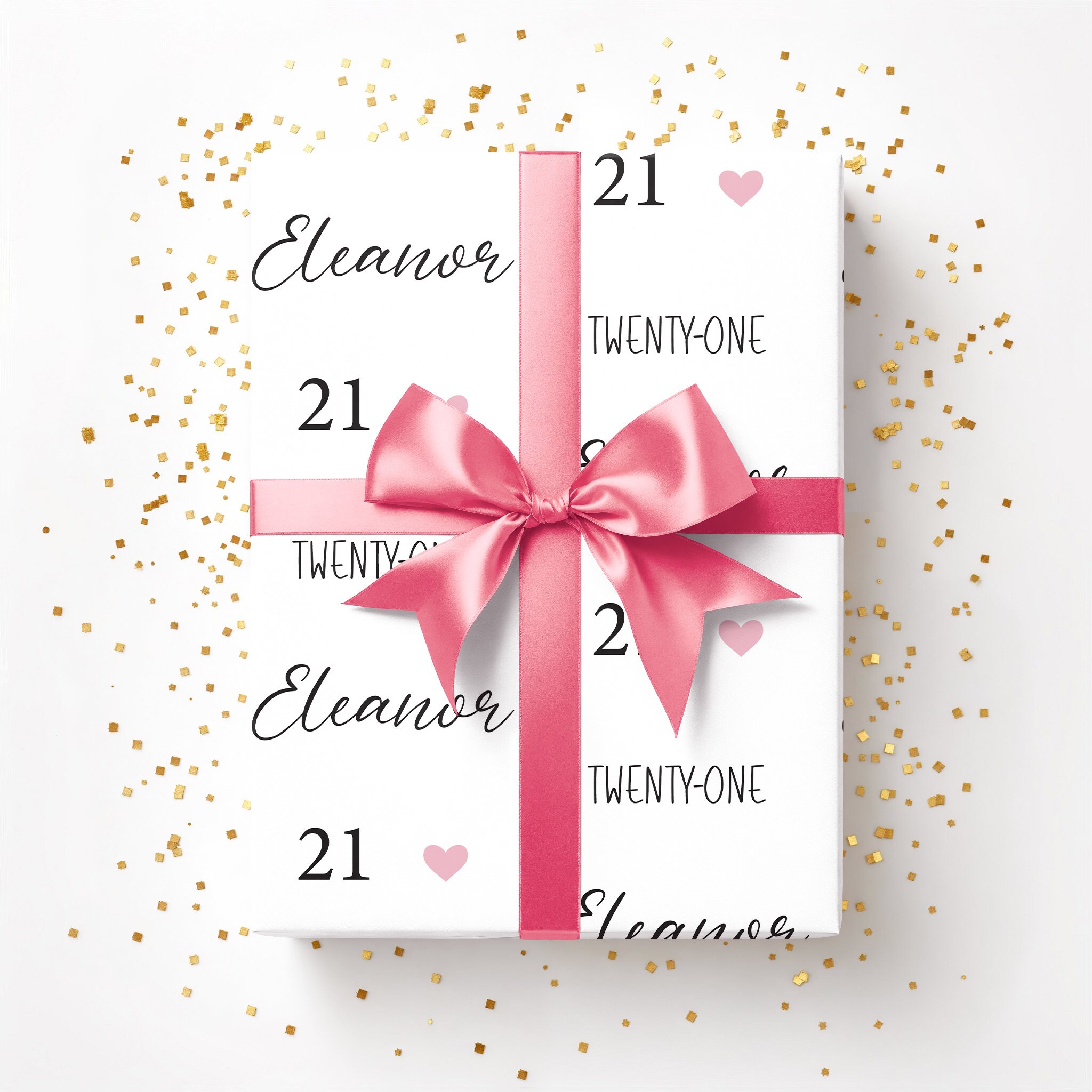 Milestone Gift Wrap, Personalized Birthday Wrapping Paper, Pink Heart ...