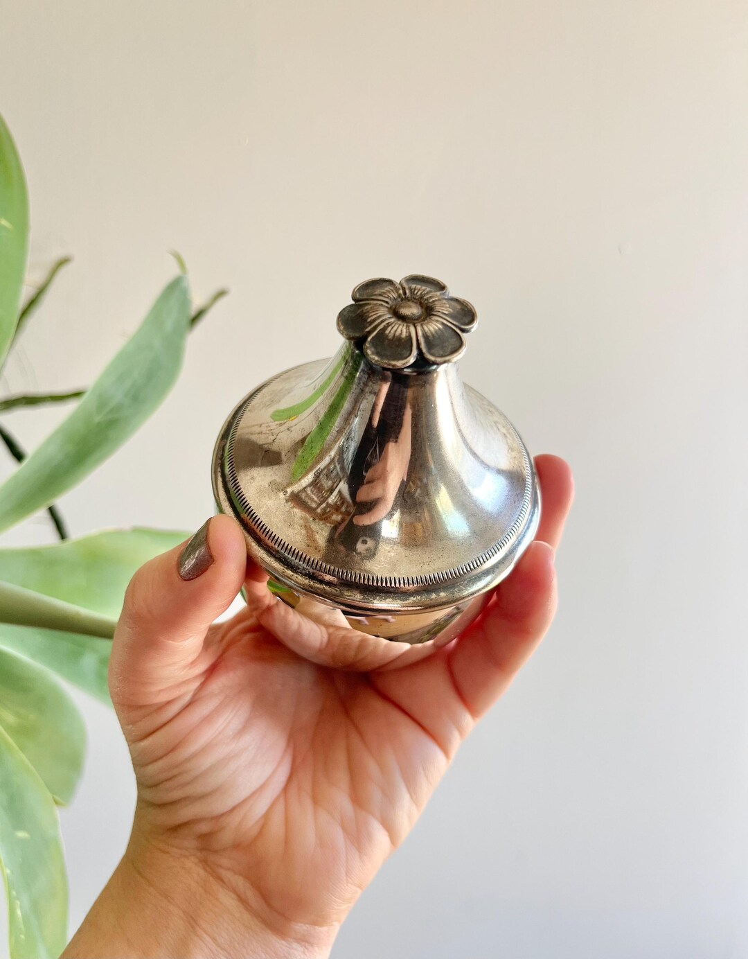 Vintage Silver Metal Decorative Container With Lid - Retro Home Decor ...