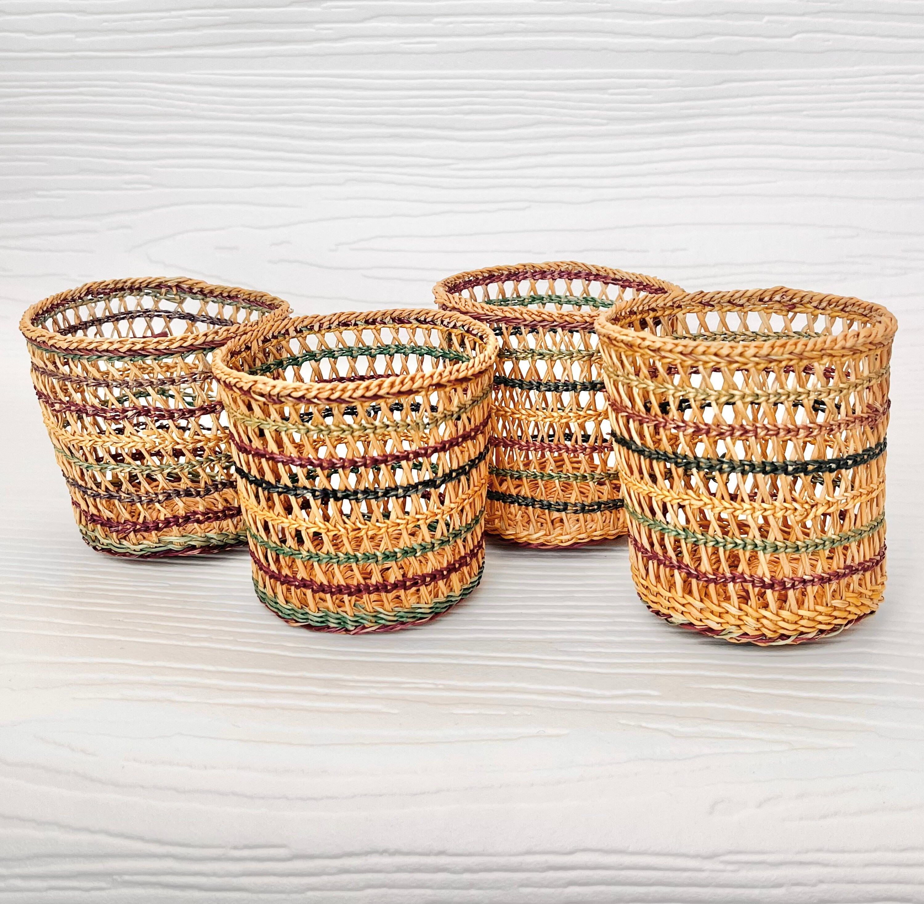 Set of Four Vintage Rattan Glass Holders Wicker Cup Holders - Etsy