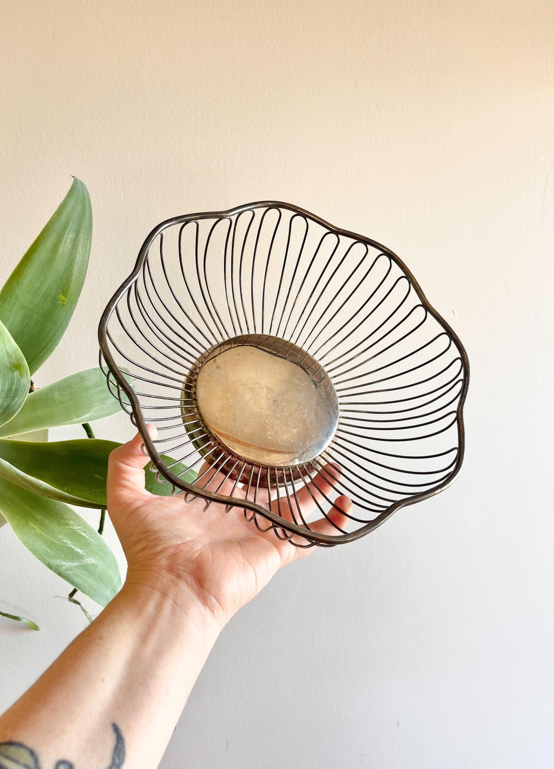 Vintage Silver Metal Scalloped Edge Fruit Basket - Retro Kitchen ...