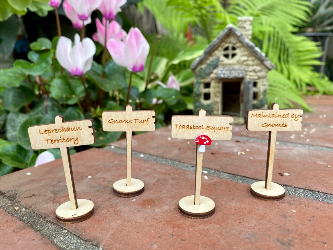Enchanting Miniature Garden Sign Set of 4; Gnome Garden Signs ...