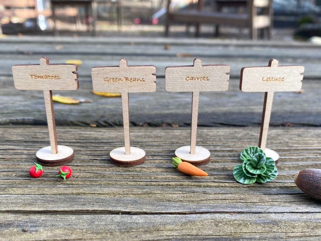 Enchanting Miniature Vegetable Garden Sign Set of 4; Gnome Garden Signs ...