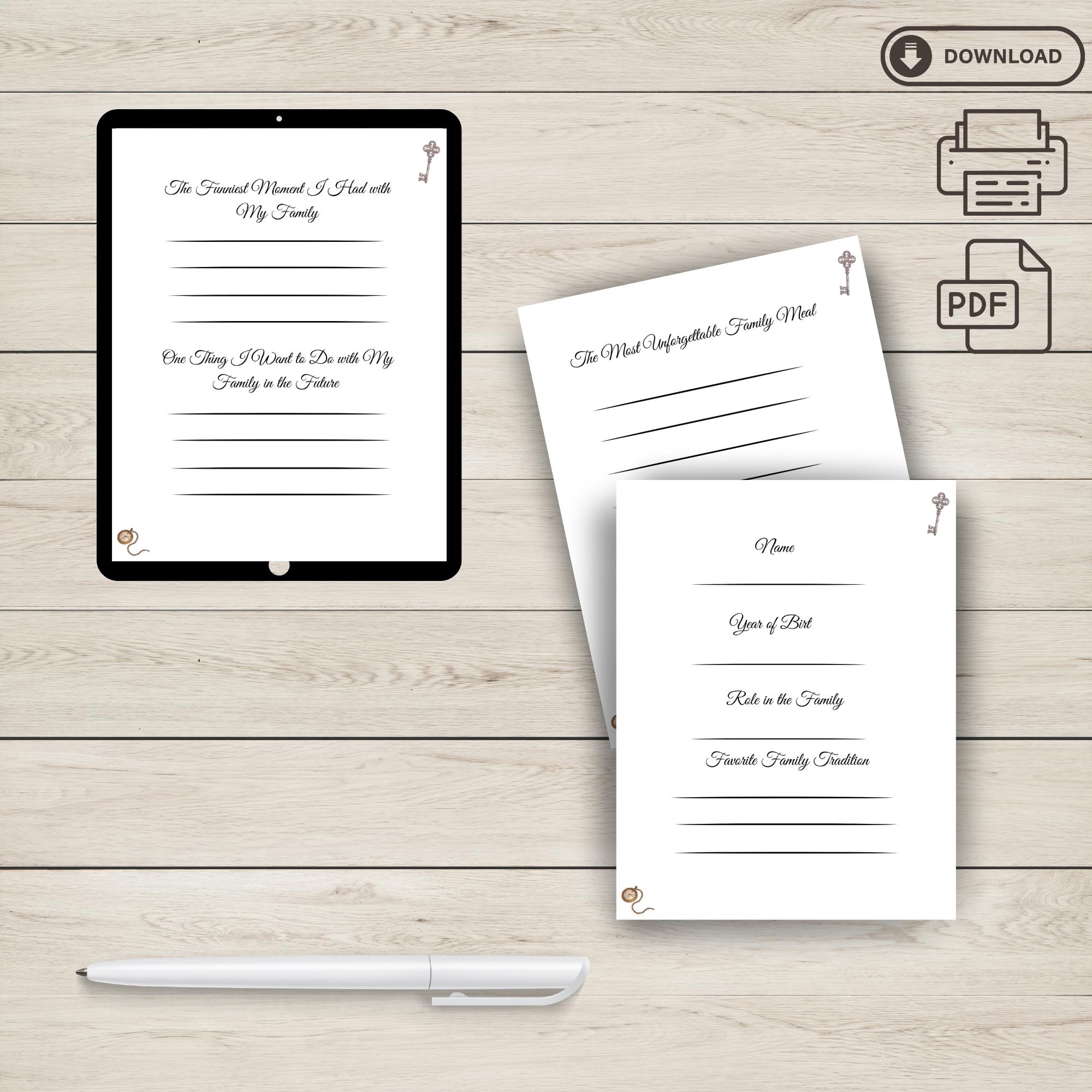 Family Memory Book | Printable Family Journal | Ancestry & Life Story ...