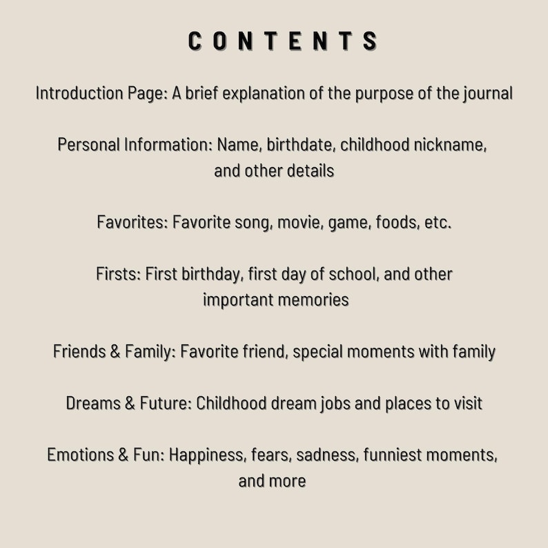 Printable Childhood Memory Book | Digital Download | Self-reflection ...