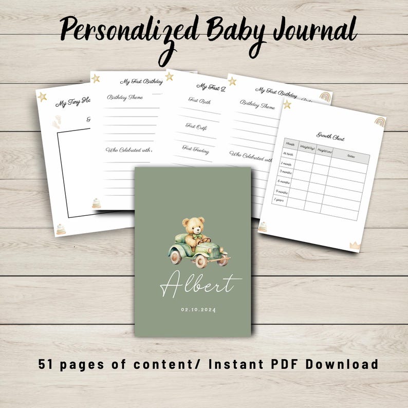Personalized Baby Memory Book | Cute Teddy Bear Baby Journal | Baby ...