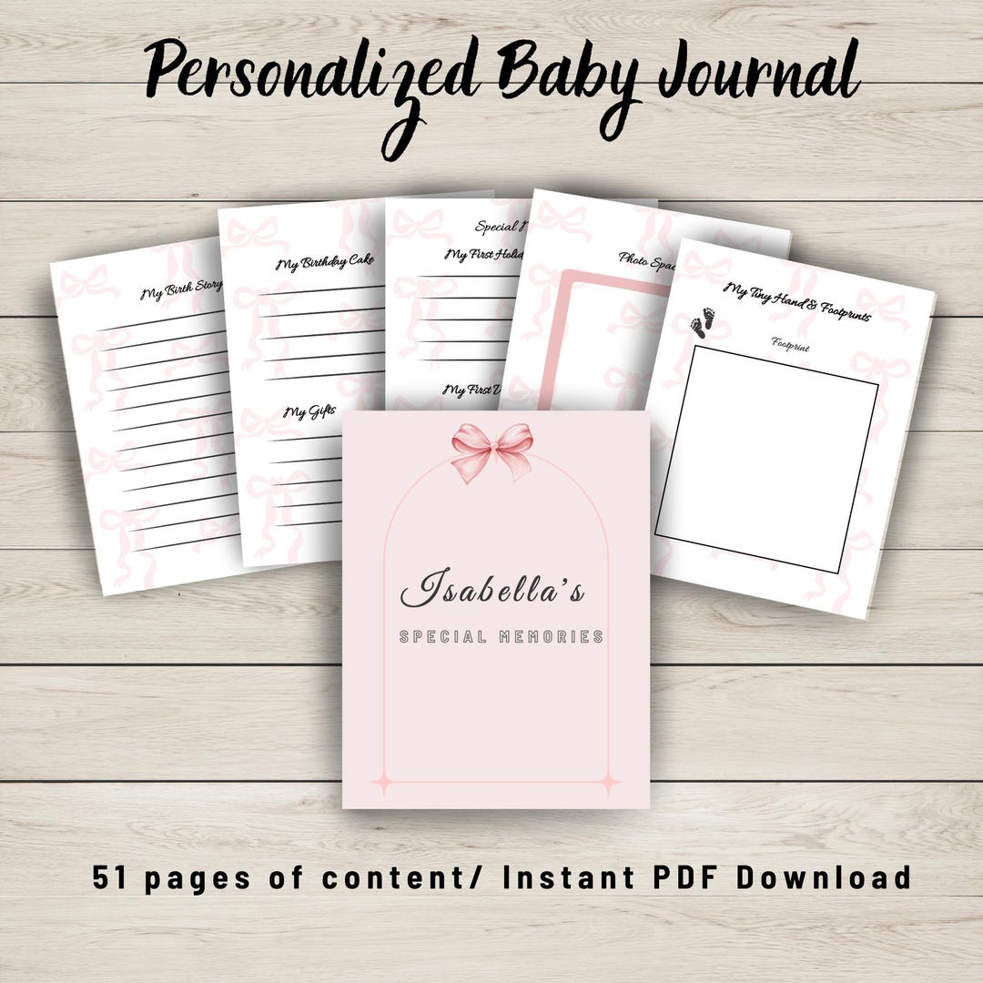 Custom Baby Memory Book | Printable Baby Girl Journal | Bow Theme ...