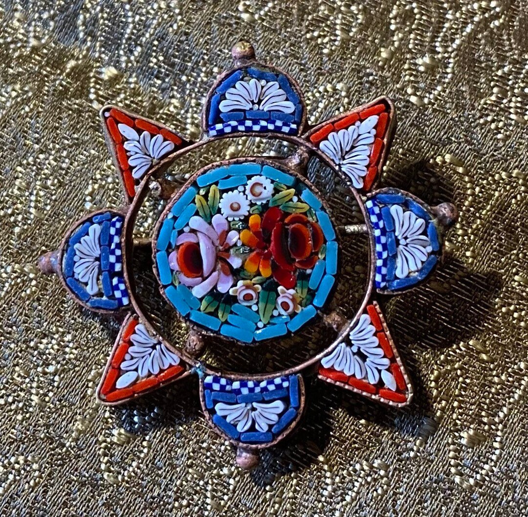 Micro Mosaic Brooch, Rosette Shape, Flower Decoration, 1900 - Etsy
