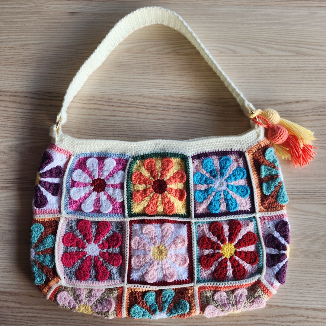 Crochet Bag Handmade, Crochet Bag Tote, Retro Shoulder Bag, Vintage ...