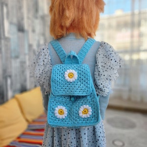 Handmade Crochet Daisy Backpack: Reversible Acrylic Yarn School Bag - Etsy
