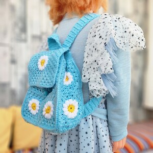 Handmade Crochet Daisy Backpack: Reversible Acrylic Yarn School Bag - Etsy