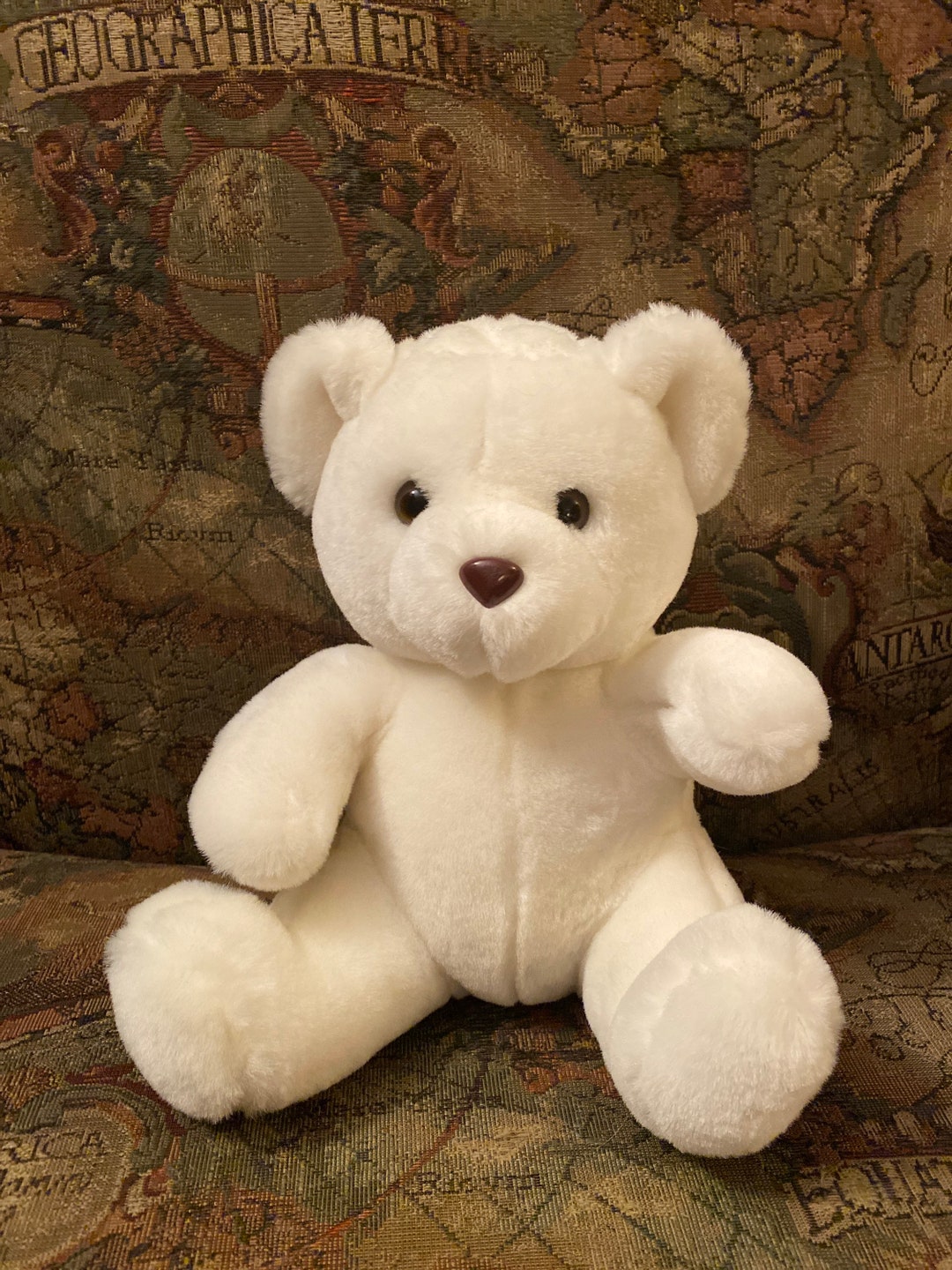 Pretty White Bear, Teddy Bear, Stuffed Animal, 10” Sitting Bear 1999 - Etsy