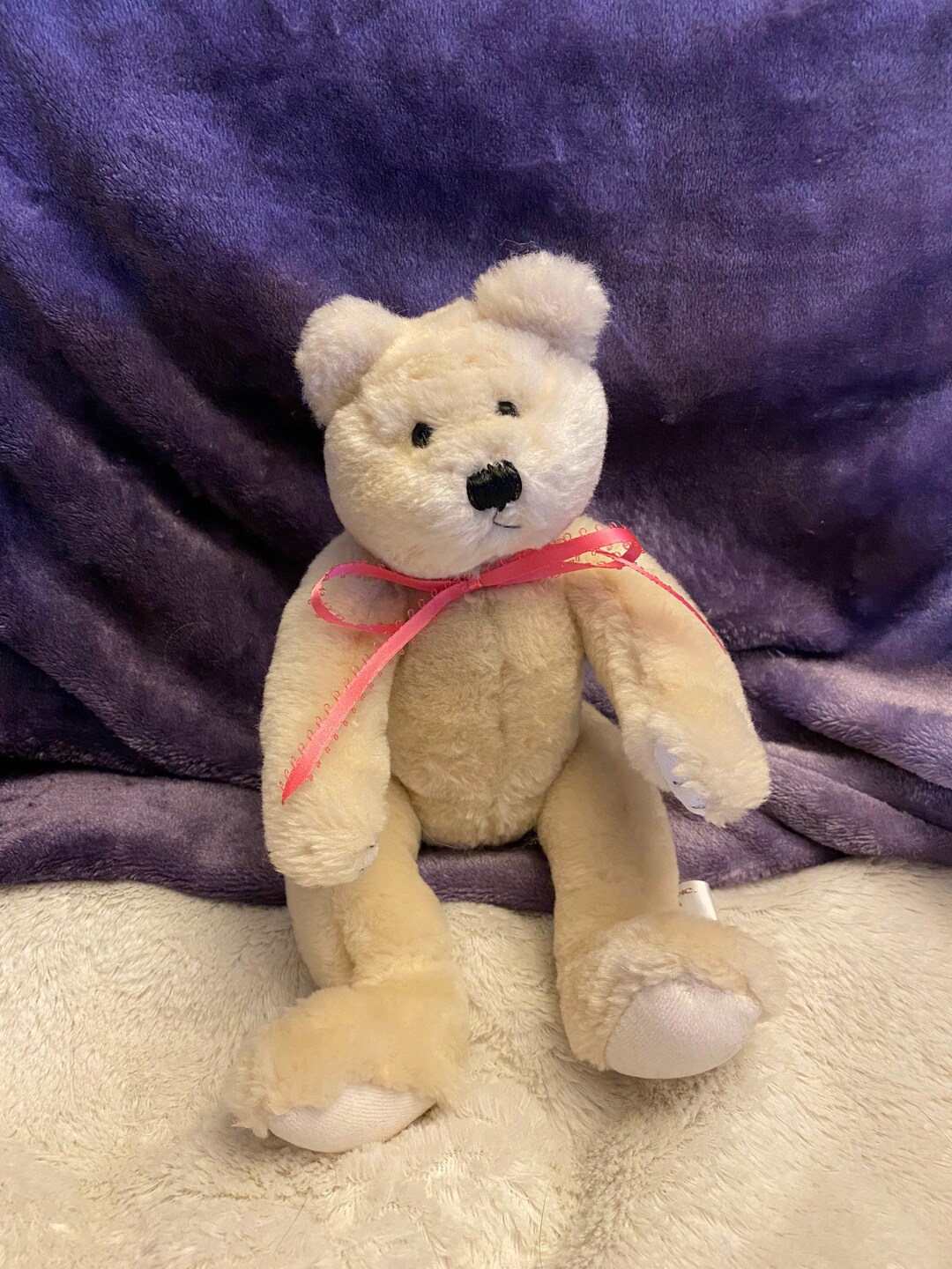 Pretty Little Cream Teddy bear, Stuffed Animal, 12 long, 5-Way Jointed ...