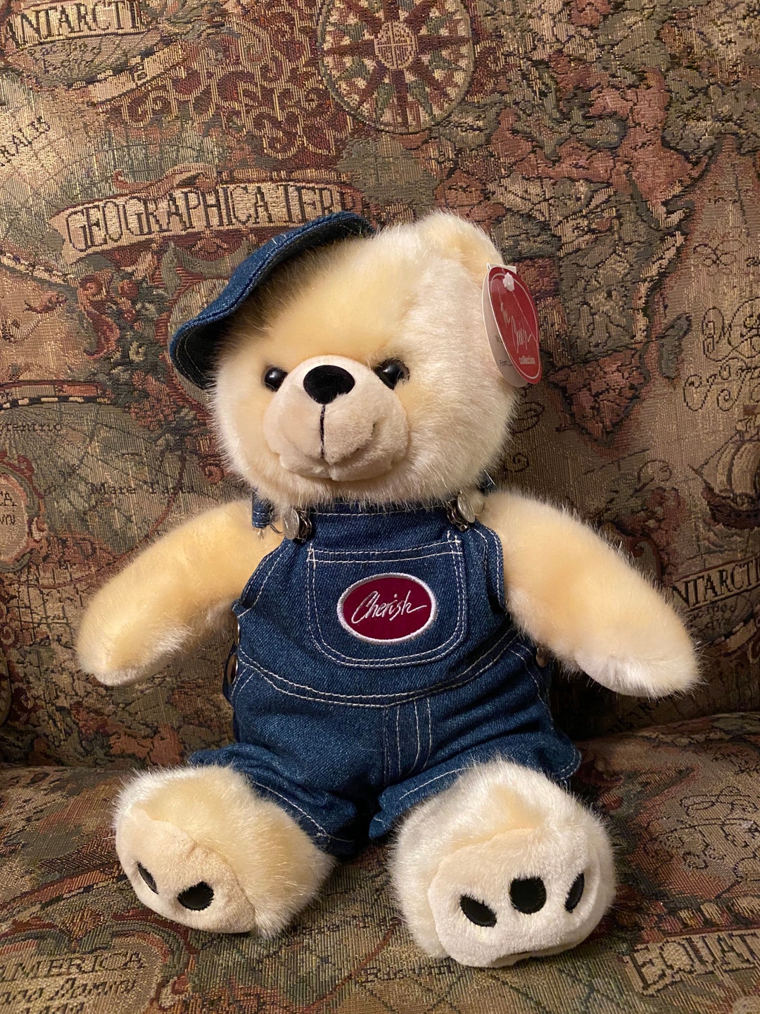Beautiful Blond Teddy Bear in Overalls Plush Toy, Stuffed Animal, 9 ...