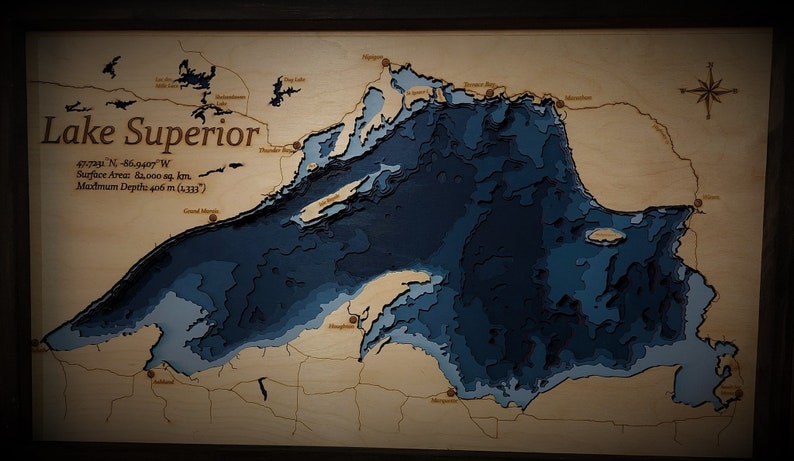 Lake Superior Depth/bathymetric Map/chart - Etsy