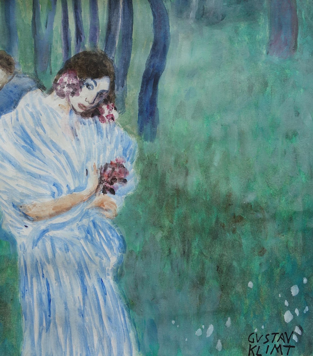 Rare Art Deco Painting With Signature, Inscription, Gustav Klimt, and ...