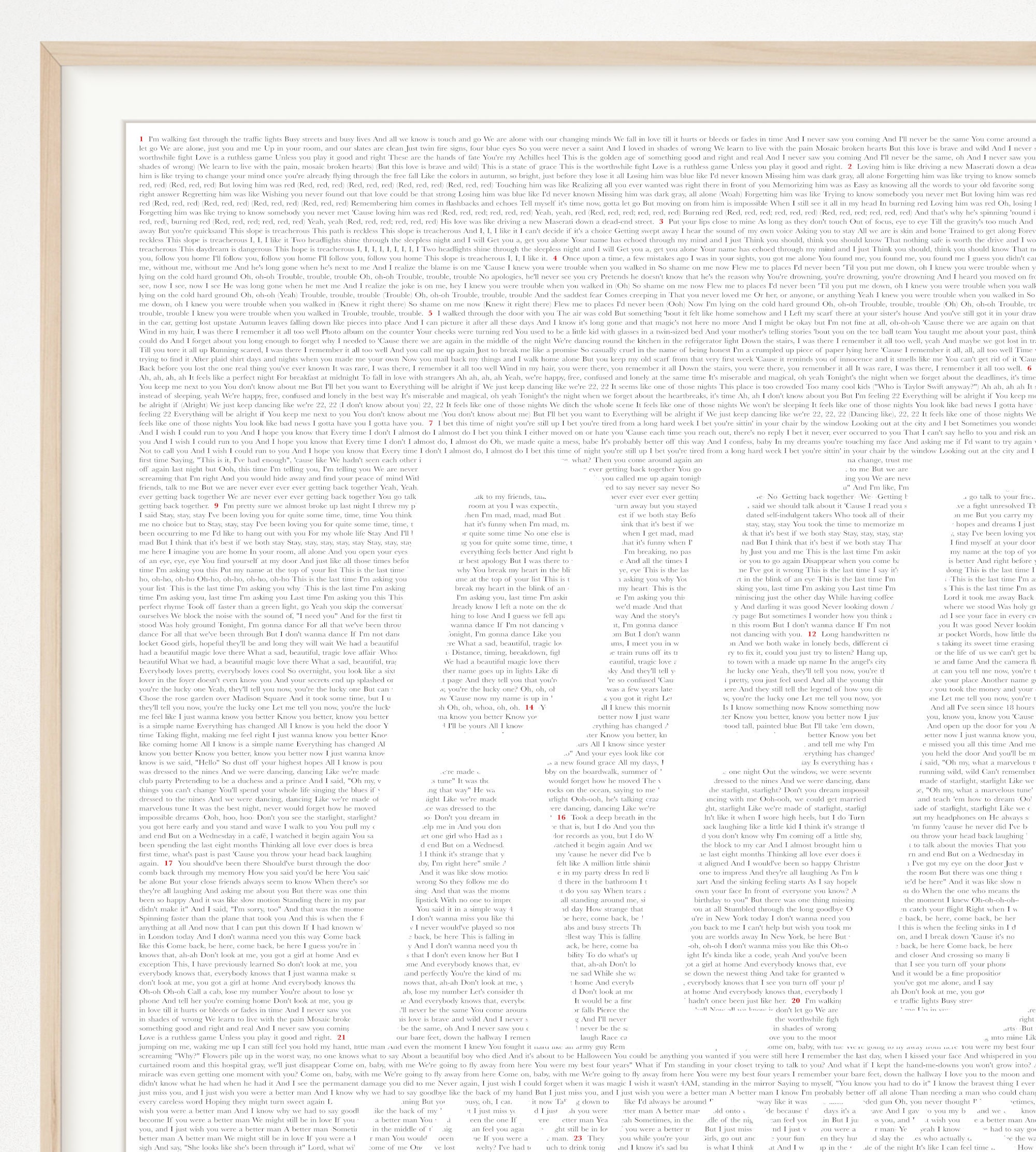 Taylor Swift Song Lyrics Print Red taylor's Version Digital Download ...