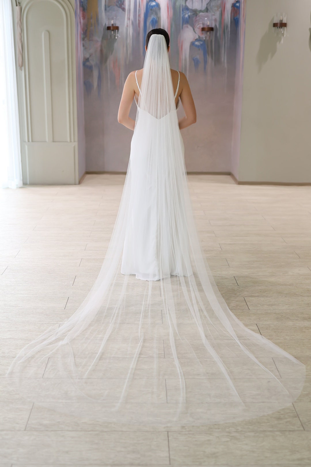 Cathedral Wedding Veil, Soft One Tier Bridal Veil, Long Plain Wedding ...