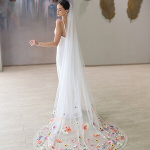 Floral Wedding Veil, Flower Cathedral Veil, Embroidered Veil With 3d ...
